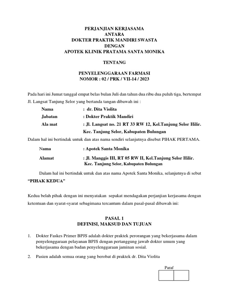 Mou Dr Dita Dengan Apotek Pdf