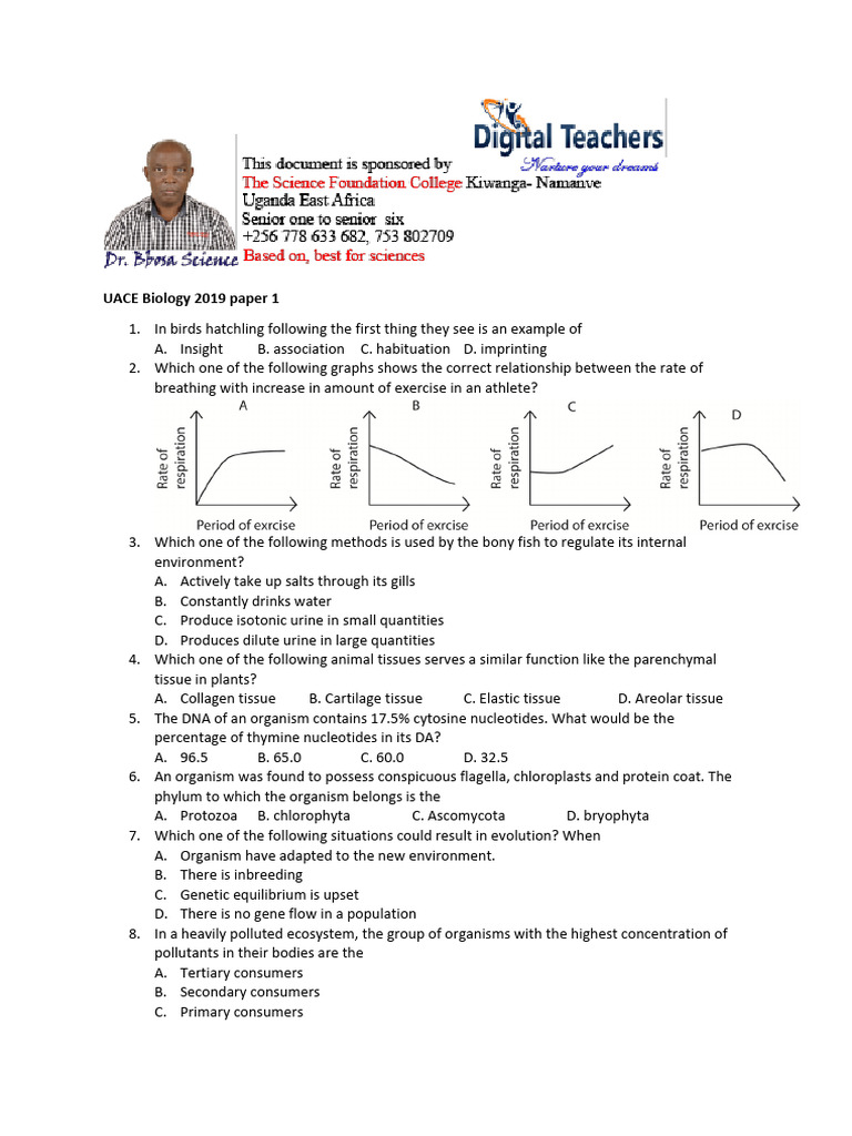 Uace Biology Paper 1 2019 1 | PDF | Fertilisation | Enzyme