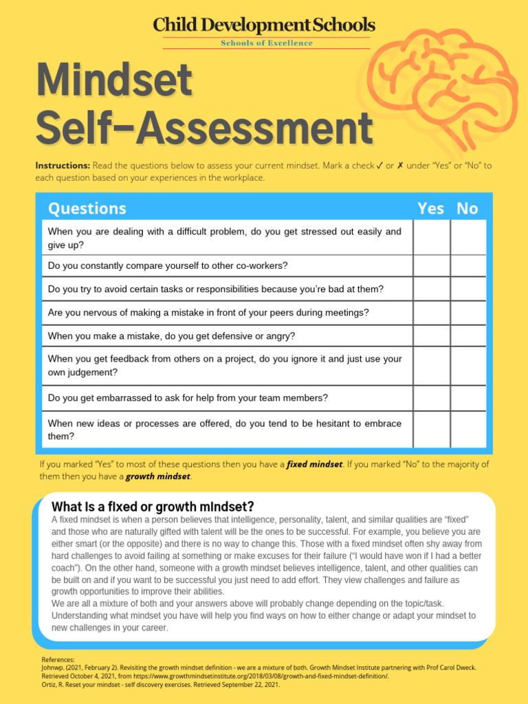 Mindset Self Assessment Questionnaire Pdf Mindset Cognition
