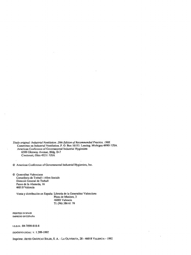 Ventilacion - Industrial Acgih Esp | PDF