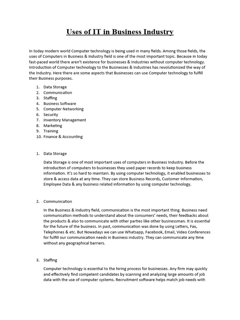 Uses of IT in Business Industry | PDF | Computer Network | Inventory
