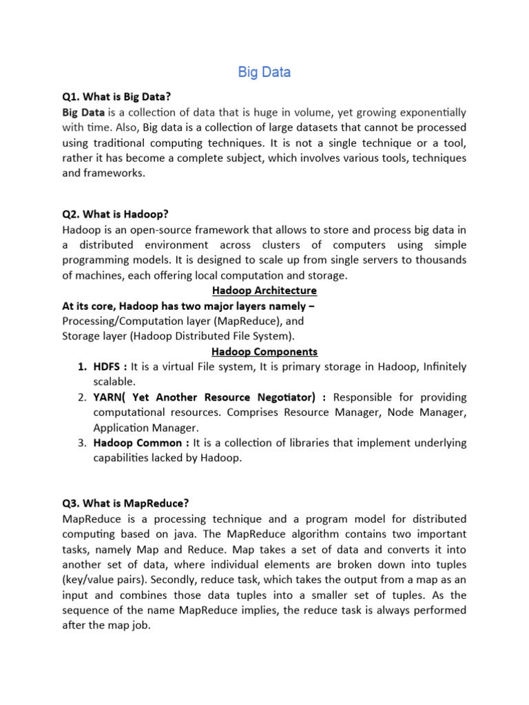 Big Data Pdf Apache Hadoop Map Reduce