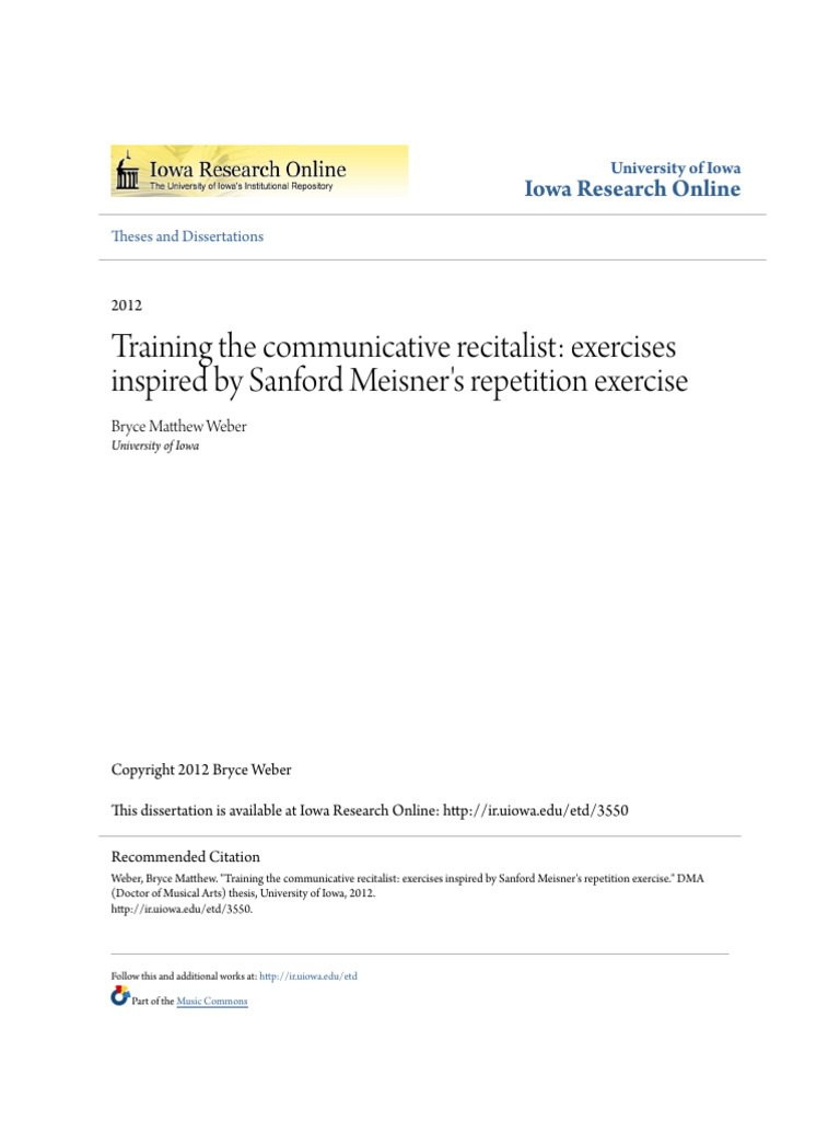 Exercises Inspired by Sanford Meisner's Repetition Exercise | PDF | Thesis | Performing Arts