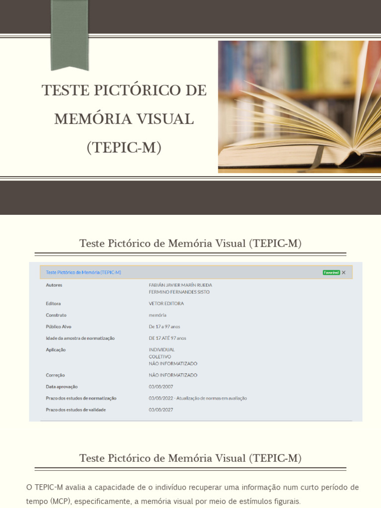 Teste Pictórico de Memória Visual (TEPIC-M) | PDF | Computadores