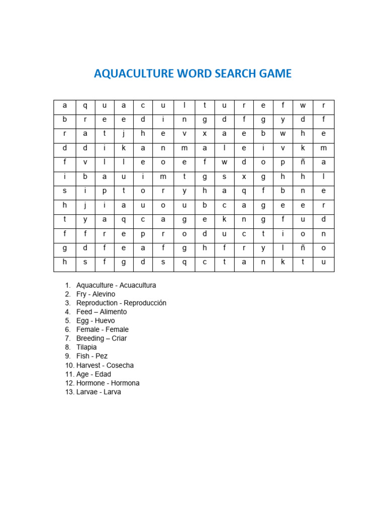 Aquaculture Word Search Game | PDF