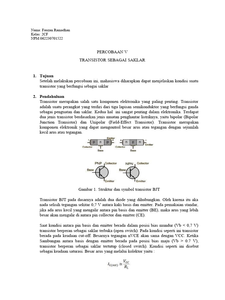 Laporanpraktikum Transistor Fauzan Ramadhan | PDF | Sains & Matematika ...
