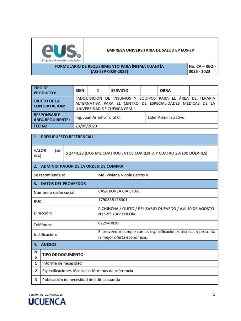 Formulario de Requerimiento IC-EUSEP-051-2023-signed | PDF | Business | Economias