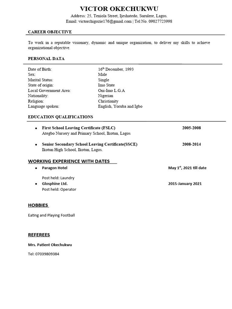 CV of Victor Okechukwu | PDF