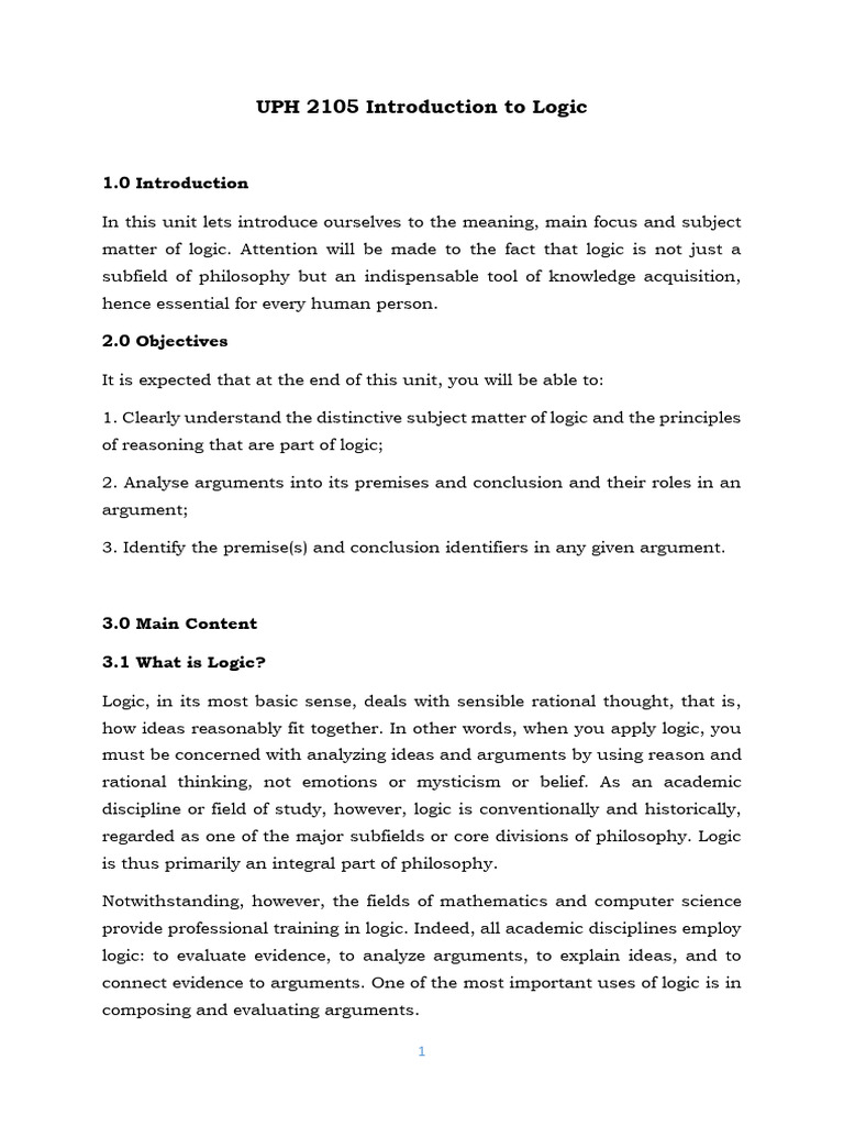 UPH 2105 Introduction To Logic | PDF | Argument | Logic