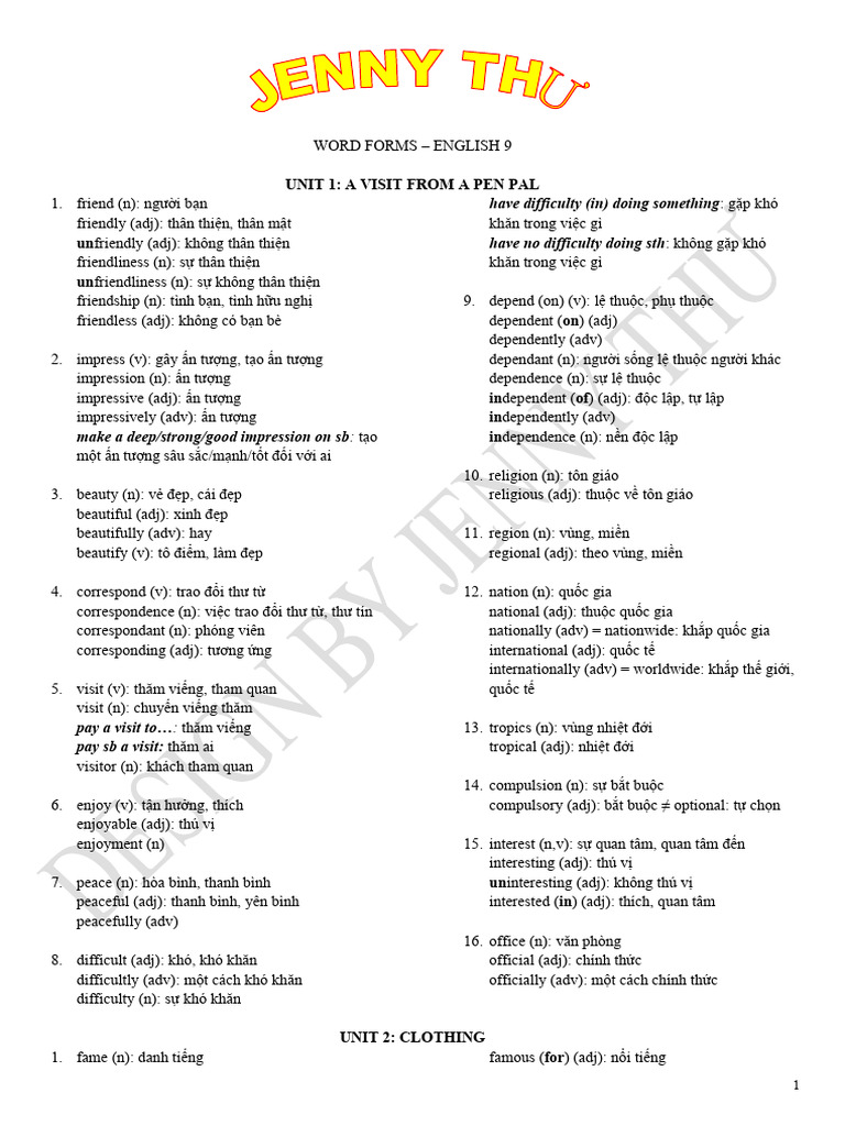 Word Family Grade 9 | PDF