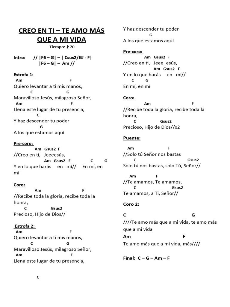 Creo en Ti-Te Amo Más Que A Mi Vida | PDF | Contenido bíblico