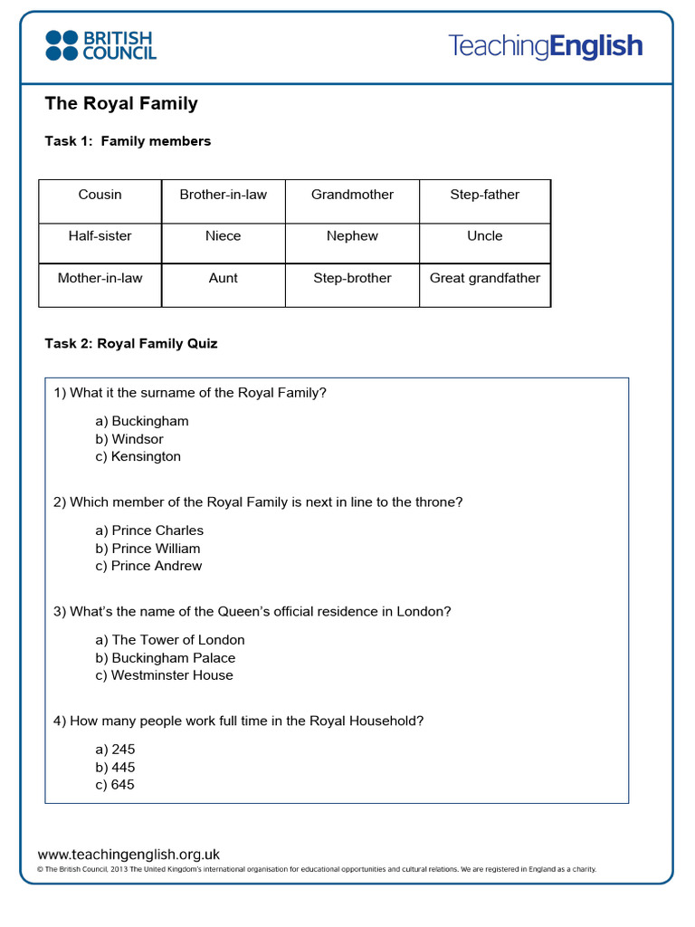 Royal Family Worksheet | Download Free PDF | House Of Saxe Coburg And ...