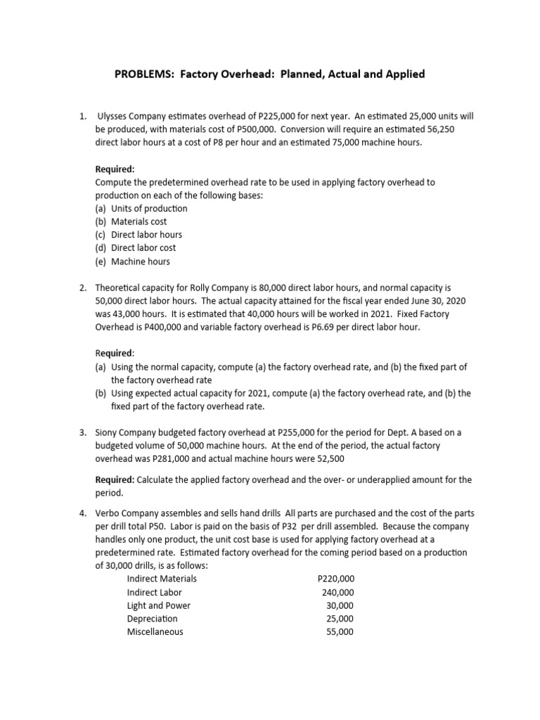 Problems - Accounting For Factory Overhead | Download Free PDF | Cost ...