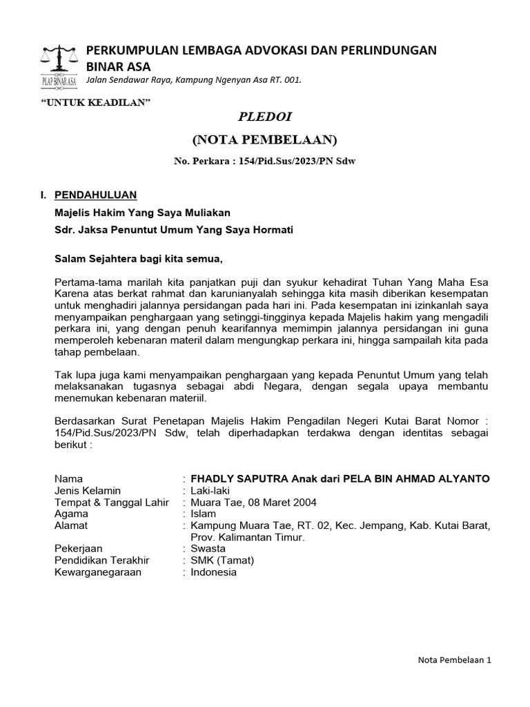PLEDOI FADLY S NO. 154, NARKOTIKA | PDF
