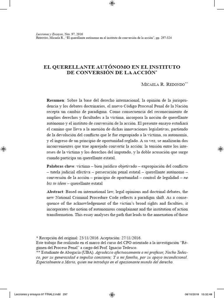 El Querellante Autonomo en El Instituto de Conversion de La Accion ...
