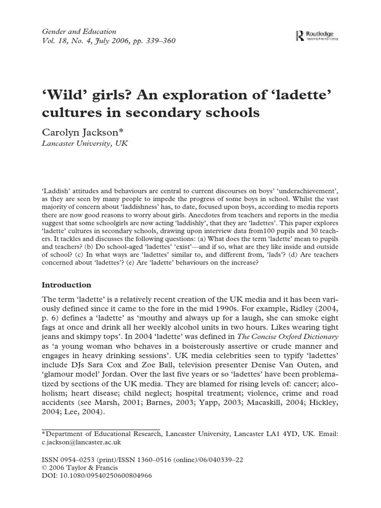 Jackson 2006 Wild Girls An Exploration Of Ladette Cultures In