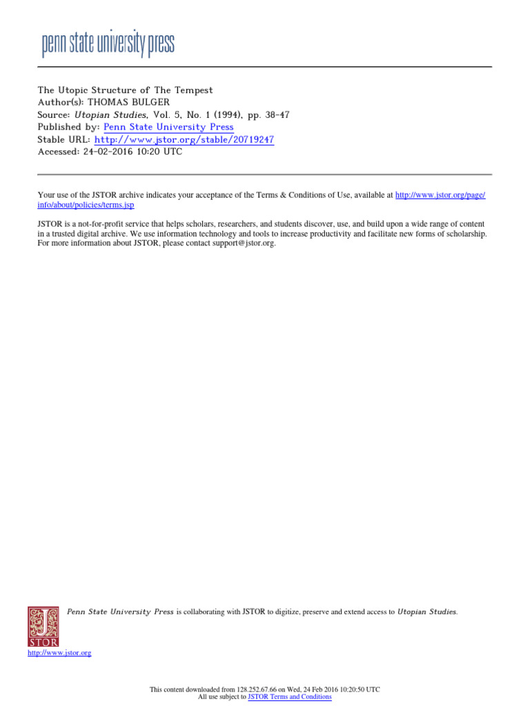 The Utopic Structure of The Tempest | PDF | The Tempest | Utopia