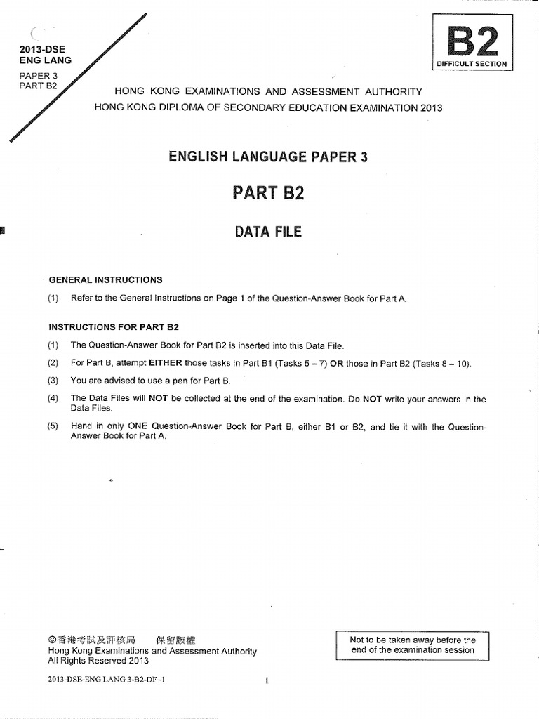 2013 Hkdse Eng Paper 3 - b2 Data | PDF