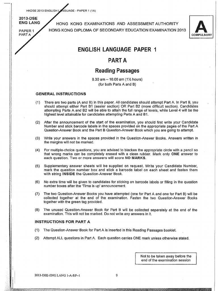 HKDSE 2013 English Paper 1 Overview | PDF | Foreign Language Studies ...