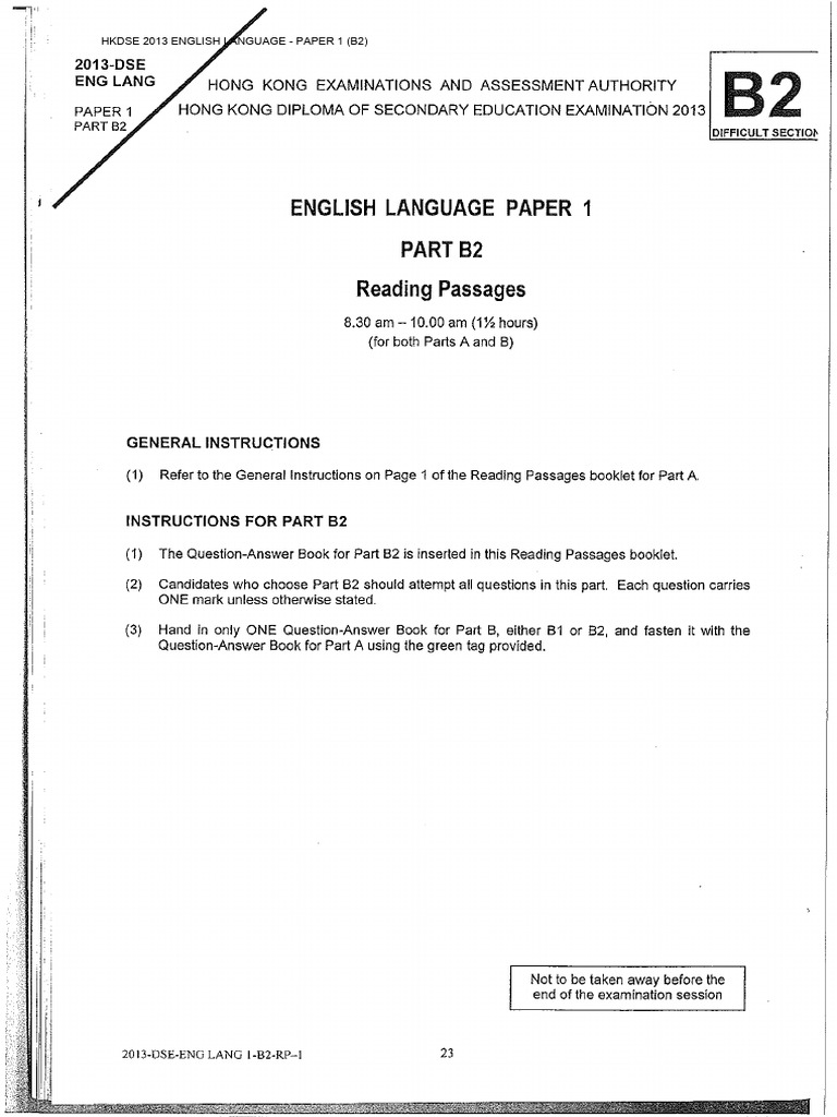 2013 HKDSE ENG Paper 1 - B2 | PDF