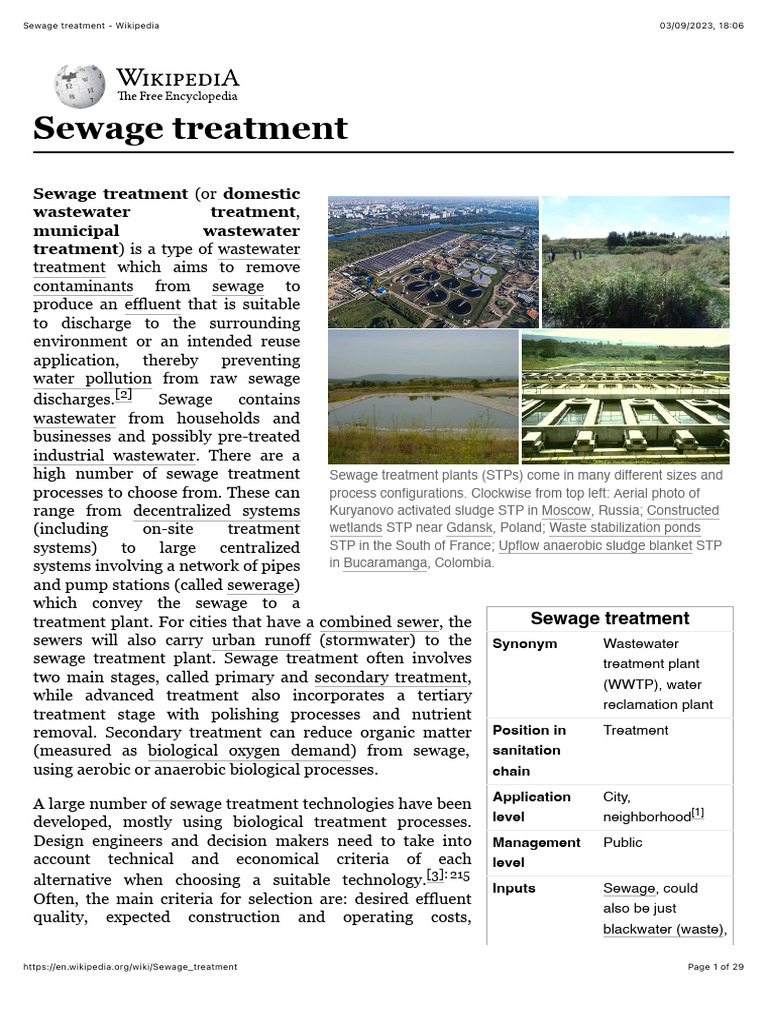 Sewage Treatment - Wikipedia | PDF | Sewage Treatment | Sewage
