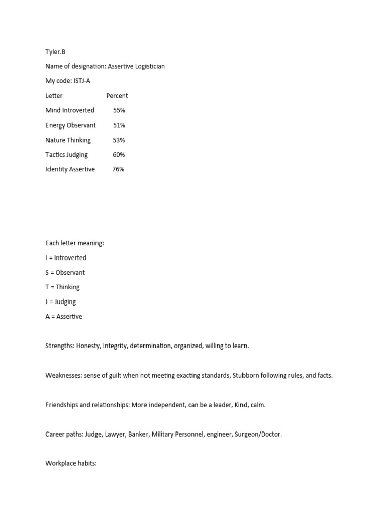 ISTJ-A Personality Insights | PDF