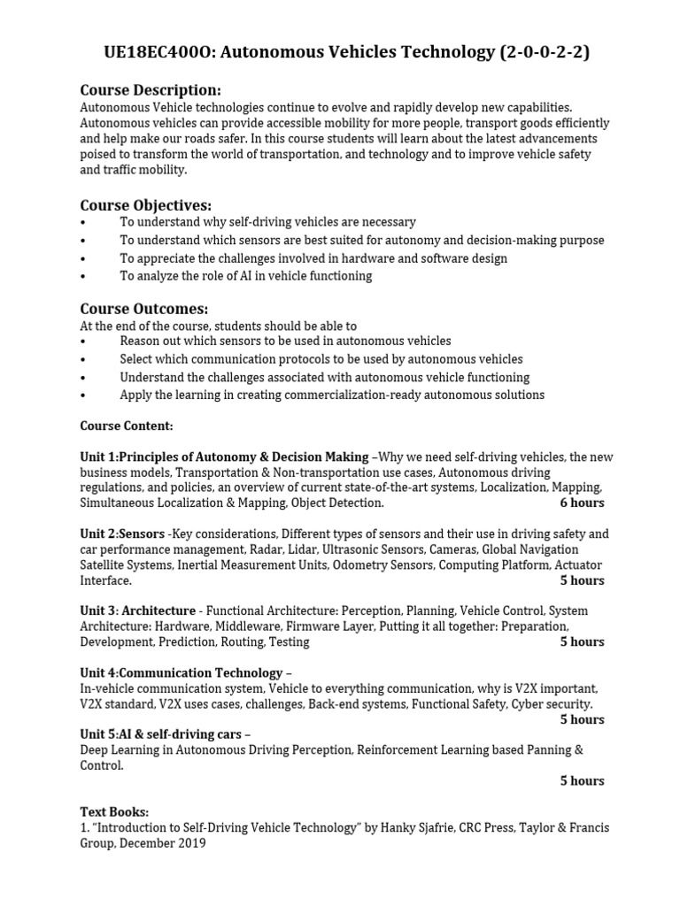 Autonomous Vehicles Technology Pdf Autonomy Computing