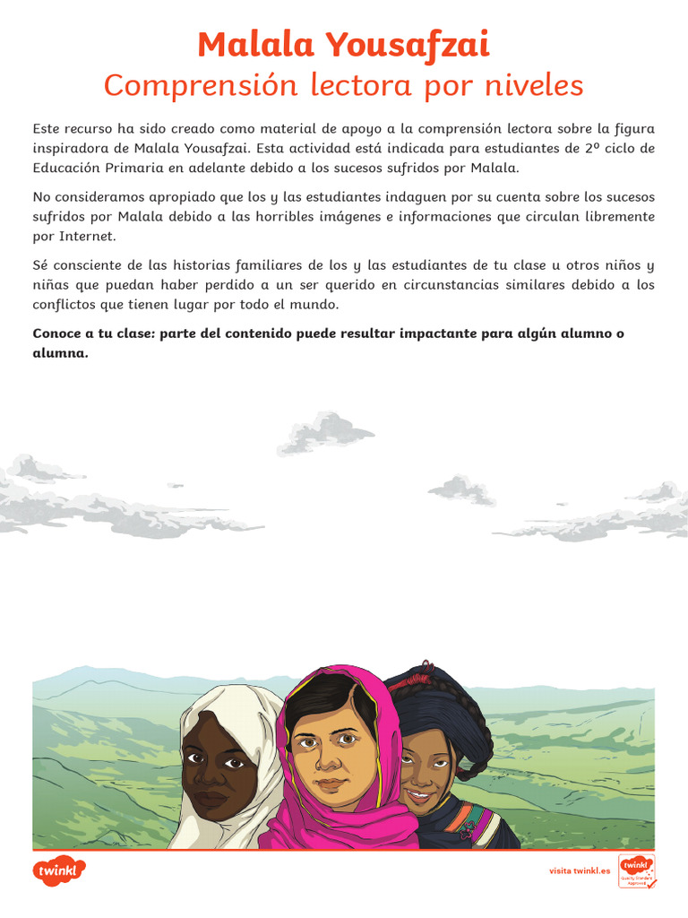 Comprension Lectora Por Niveles Malala Yousafzai | PDF | Malala Yousafzai