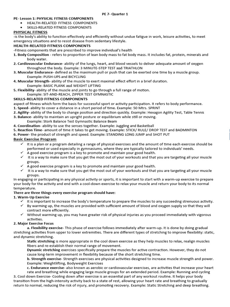 PE WEEK 1 and Week 2 Handout Activity | PDF | Physical Fitness | Skeletal Muscle