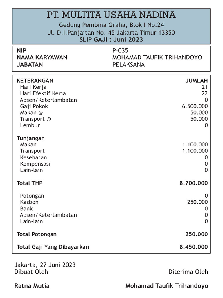 Slip Gaji M.Taufik | PDF