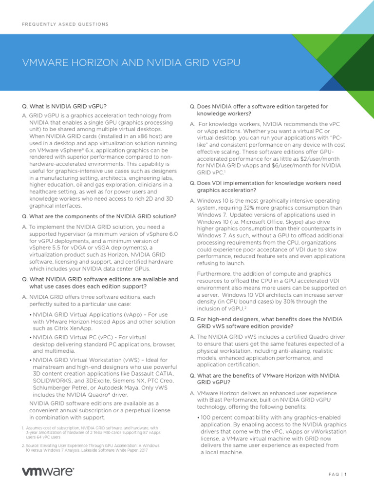 Vmware Nvidia Grid Vgpu Faq | PDF | Desktop Virtualization | Graphics ...