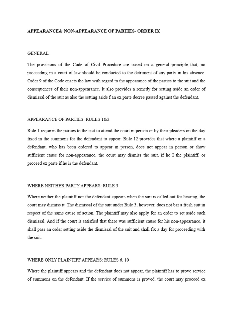Appearance& Non-Appearance of Parties-Order Ix | PDF | Lawsuit | Ex Parte