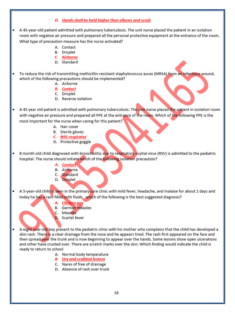 Nursing Exam Questions 2023 Part 5 | Download Free PDF | Infection ...