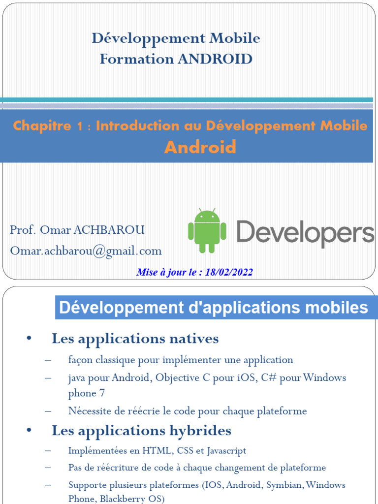 Chapitre 1 - Introduction Au Développement Mobile | PDF | Android (Système d'exploitation ...