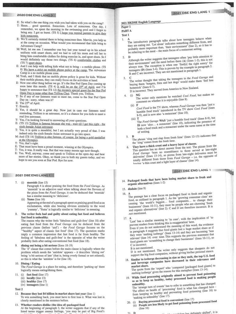 2021 Hkdse Eng Solution | PDF
