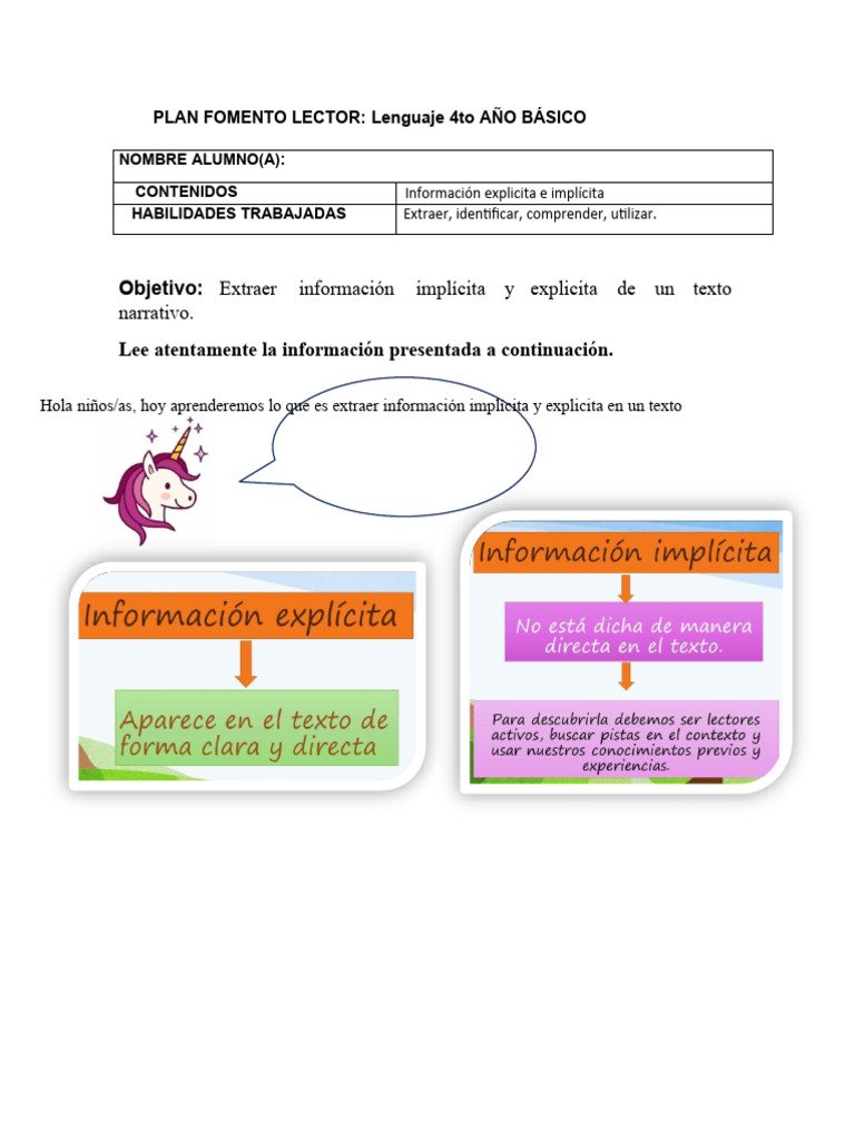 Guia de Fomento Lector Cuarto Basico | PDF