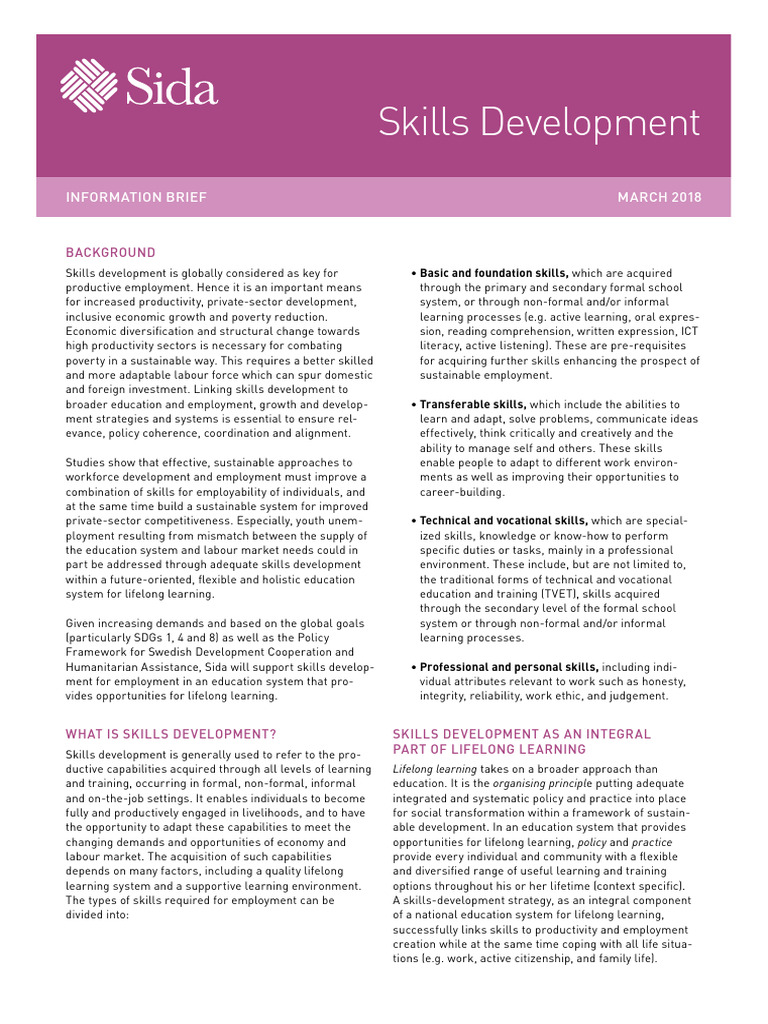 Sida62134en Skills Development | PDF | Lifelong Learning | Employment