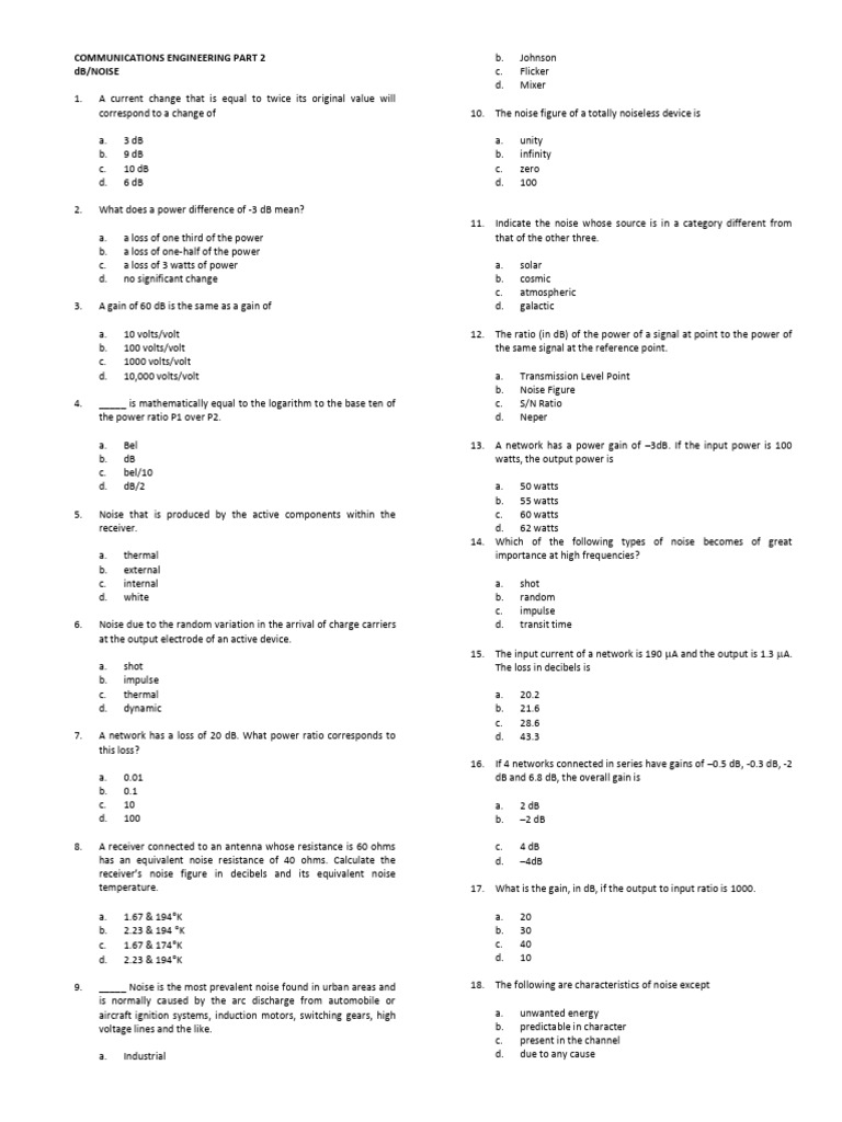 Communications Engineering: dB and Noise | PDF | Decibel | Amplifier