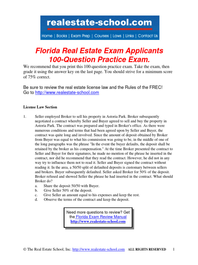 Florida Real Estate Exam Practice Questions | PDF | Mortgage Law ...