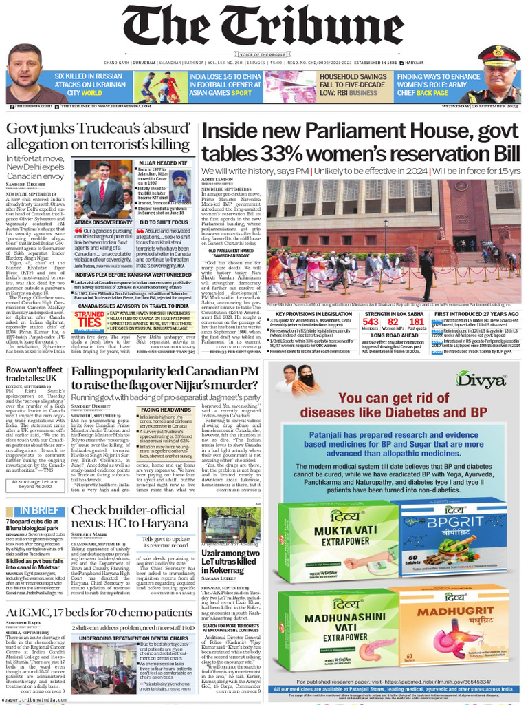 Tribune Delhi 20 Sep 2023 | PDF | Government | Government Of India