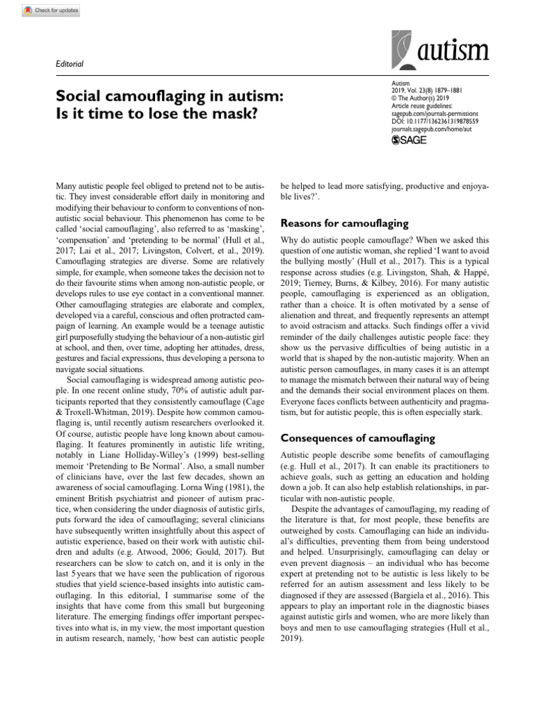 Social Camouflaging in Autism | PDF | Autism Spectrum | Mental Health