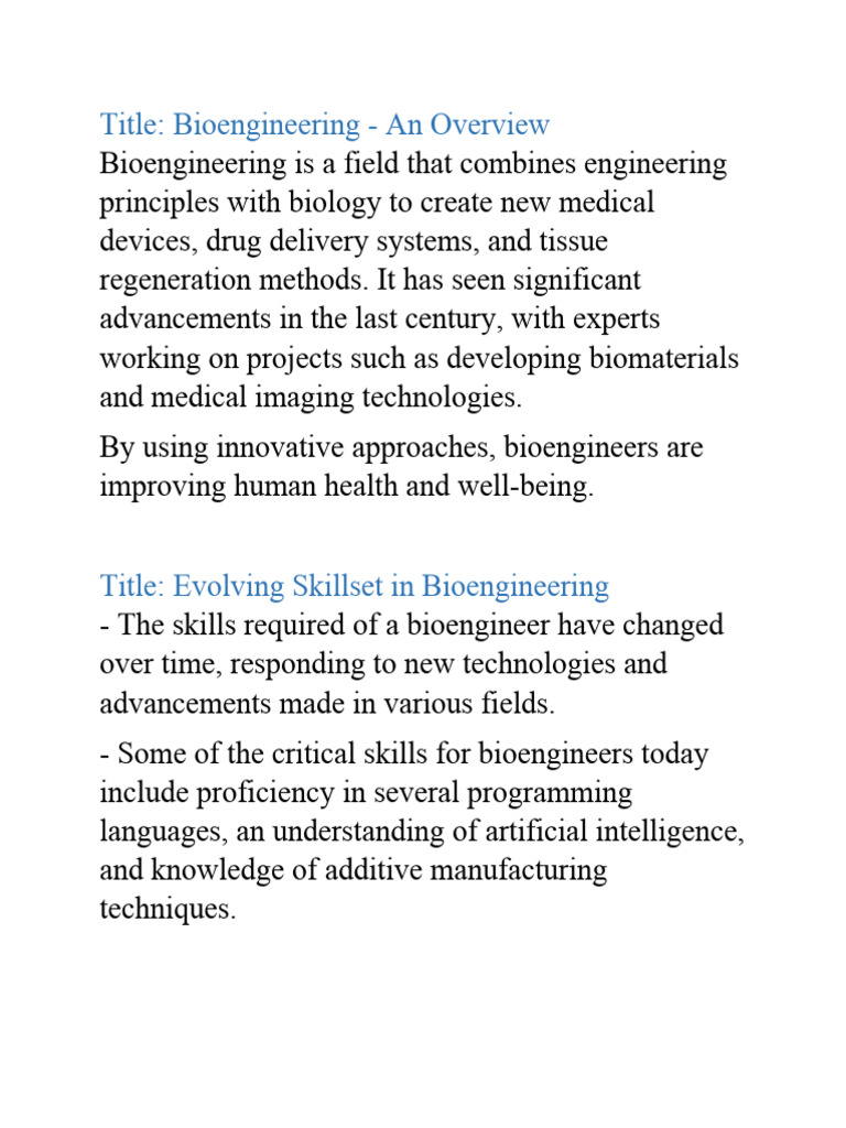 Bioengineering: Skills & Future Trends | PDF