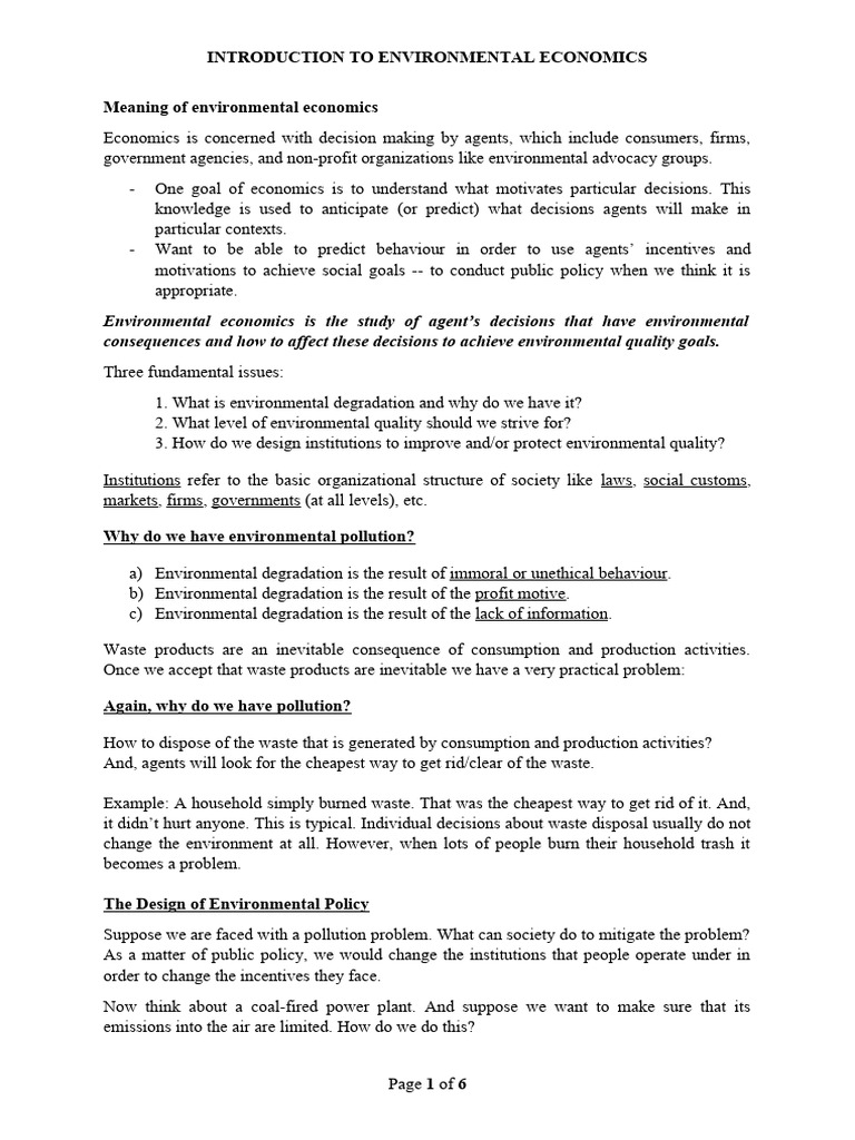 Environmental Economics Overview | PDF | Economics | Sustainability