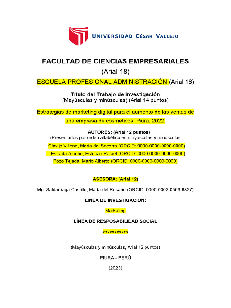 Modelo Trabajo de Investigación | PDF | Diseño de la investigación | Interacciones de disciplina ...