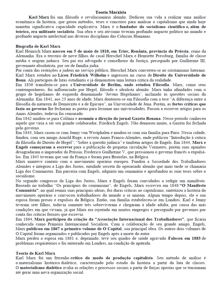 Teoria Marxista | PDF | Karl Marx | Sociologia