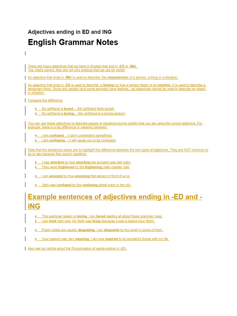 Adjectives Ending in ED and ING | PDF | English Grammar | Language ...