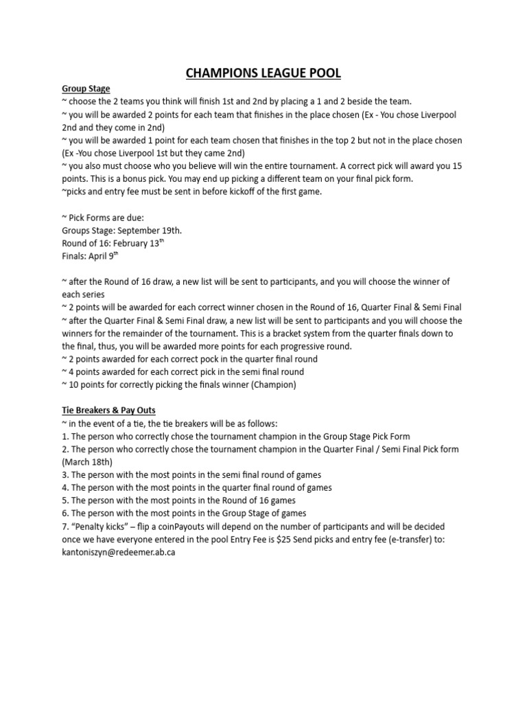 Champions League Pool Rules | PDF