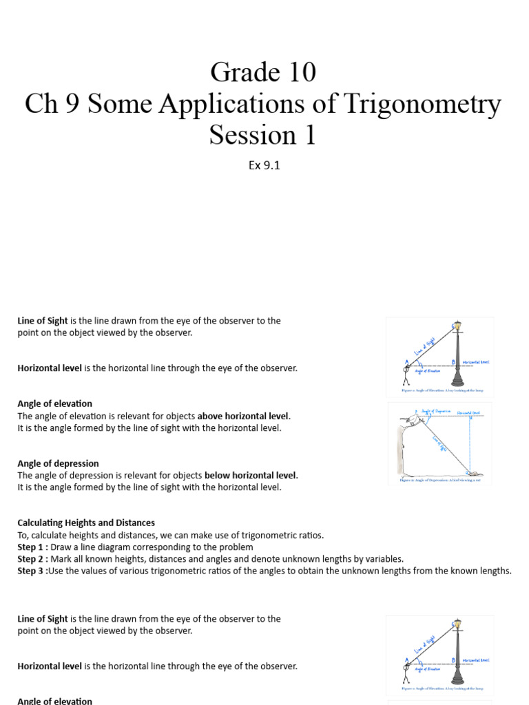 Grade 10 CH 9 Some Applications of Trigonometry Session 1 | PDF ...