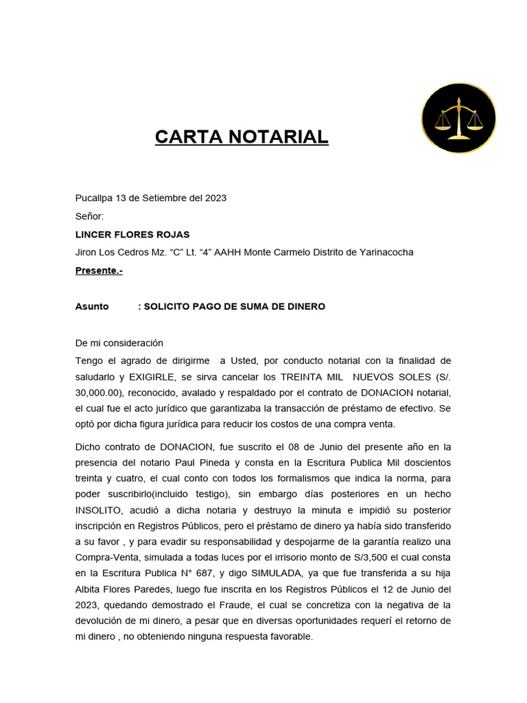 Carta Notarial de Cobranza | PDF | Justicia | Crimen y violencia