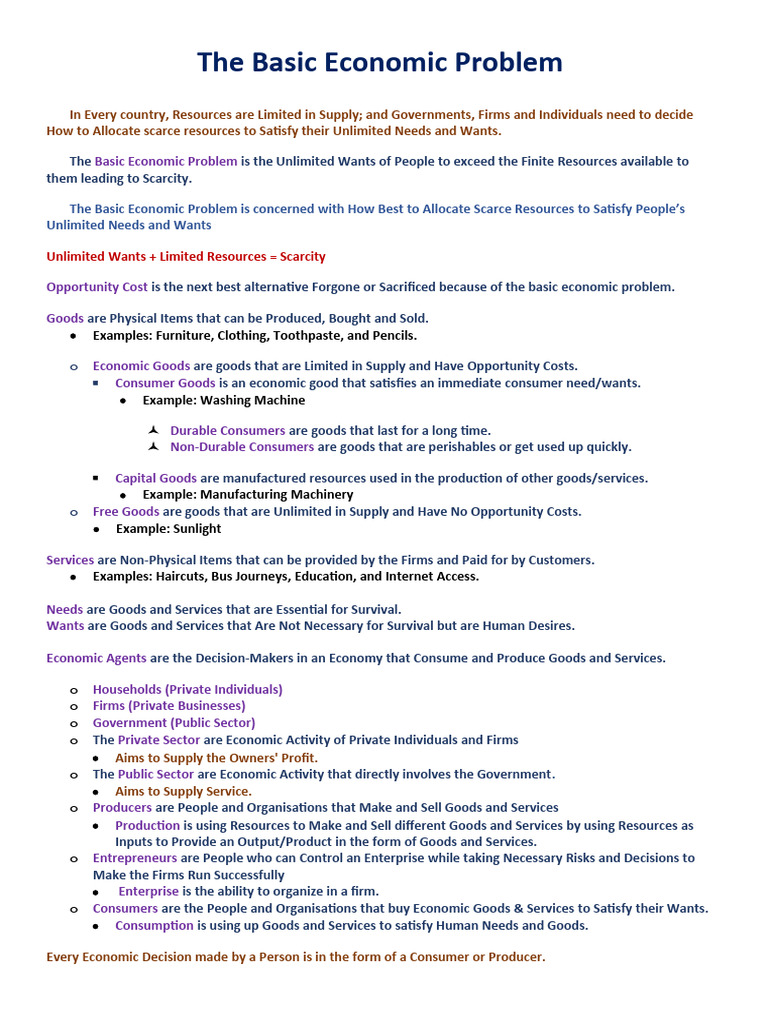 The Basic Economic Problems - Notes | PDF | Economics | Goods
